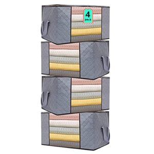 mixgys 4pack large capacity clothes storage bag organizer 90l clothes storage bags for blanket, bedding, comforter, foldable organization with reinforced handle & zippers for closet and under-bed storage