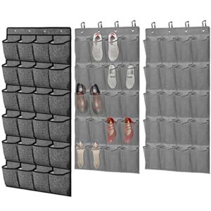 over the door hanging shoe rack organizer for closet, kids shoes storage holder with 40 large mesh pockets & sturdy hooks for door and wall