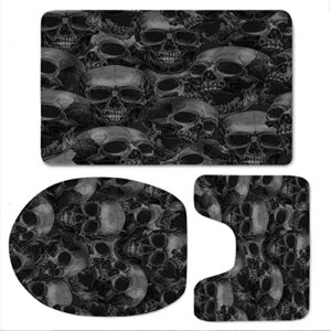 KKH Black Skulls Shower Curtain Set Bathroom, Black andWhite Halloween Scary Skull Bath Curtains Bathroom Set 4Pcs/Set Game Bathroom Decor, 72X72 Inch