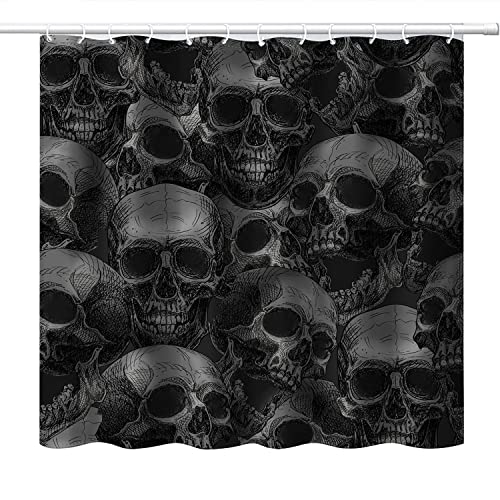 KKH Black Skulls Shower Curtain Set Bathroom, Black andWhite Halloween Scary Skull Bath Curtains Bathroom Set 4Pcs/Set Game Bathroom Decor, 72X72 Inch