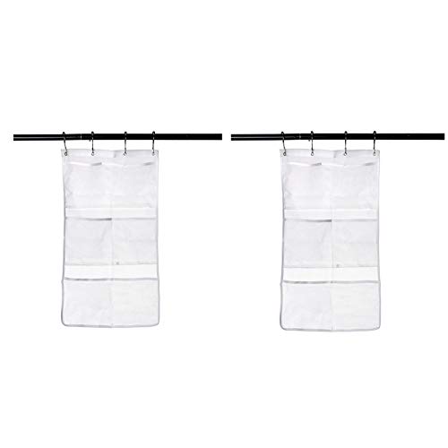 Laipi Shower Storage Organizer Hangers, Washable Multi Pockets Mesh Net Storage Bag with Storage Organizer Hangers for Home Bathroom