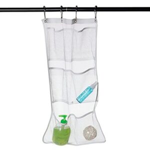 Laipi Shower Storage Organizer Hangers, Washable Multi Pockets Mesh Net Storage Bag with Storage Organizer Hangers for Home Bathroom