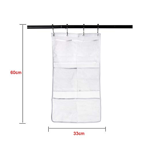 Laipi Shower Storage Organizer Hangers, Washable Multi Pockets Mesh Net Storage Bag with Storage Organizer Hangers for Home Bathroom