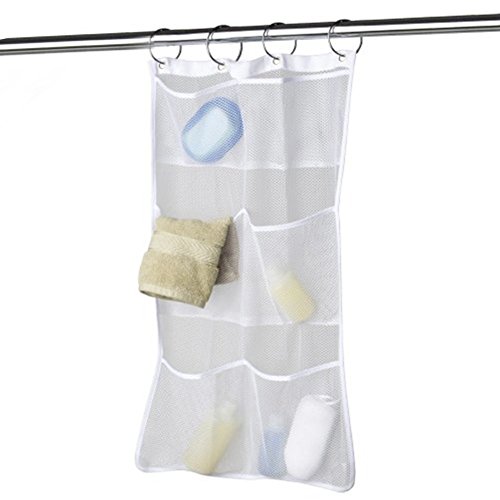 Laipi Shower Storage Organizer Hangers, Washable Multi Pockets Mesh Net Storage Bag with Storage Organizer Hangers for Home Bathroom