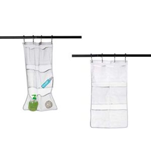 Laipi Shower Storage Organizer Hangers, Washable Multi Pockets Mesh Net Storage Bag with Storage Organizer Hangers for Home Bathroom