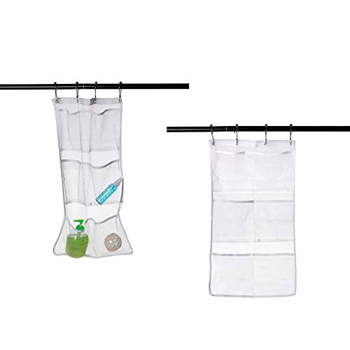 Laipi Shower Storage Organizer Hangers, Washable Multi Pockets Mesh Net Storage Bag with Storage Organizer Hangers for Home Bathroom