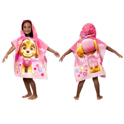 Franco Paw Patrol Girls Kids Beach/Pool/Bath/Camping Hooded Towel Poncho 24" X 22", Absorbent Cotton Cover up, (Official Licensed Paw Patrol Product)