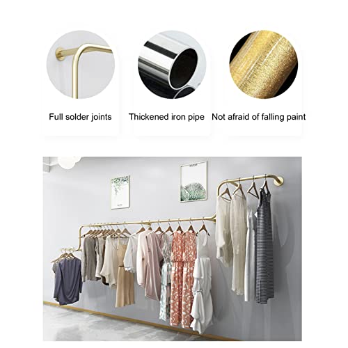 Modern Simple Floating Clothing Rack Wall Mounted Retail Garment Rack Display Rack ,Gold Metal Garment Bracket Frame Commercial Clothes Racks, Heavy Duty Multi-Purpose Hanging Rod for Closet Storage