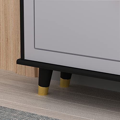 FAMAPY Entryway Shoe Storage Cabinet with 3 Flip Drawers, Wood Shoe Organizer for Entryway with Legs, Gold Handles, for Hallway Grey (35.4”W x 9.4”D x 47.2”H)