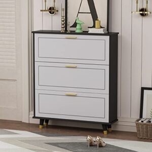 FAMAPY Entryway Shoe Storage Cabinet with 3 Flip Drawers, Wood Shoe Organizer for Entryway with Legs, Gold Handles, for Hallway Grey (35.4”W x 9.4”D x 47.2”H)