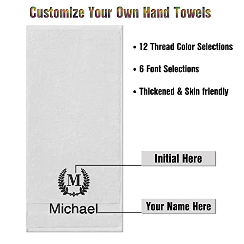 Custom Towel Set of 2, Monogrammed Hand Towels , Personalized Hand Towels with Names, 100% Cotton Luxury Embroidered Hand Towels for Personalized Gift Wedding Bathroom Spa (Black with Pattern)