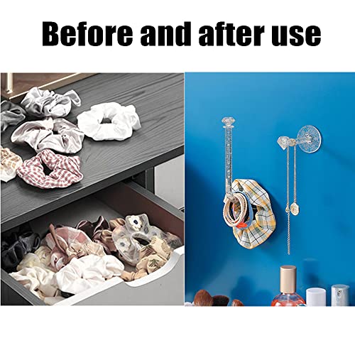 4 PACK Adhesive Scrunchie Holder Hair Accessories Clear Glitter Waterproof Organizer Wall Hooks Stick Scrunchies Holder Scrunchy Storage Stick Display Stand Wall Hook for Women Girl Headband Bracelet Necklace