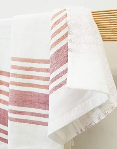 IPPINKA Senshu Japanese Towel, Ultra Soft, Quick-Drying, Two-Tone End Stripes, Red (Hand Towel)