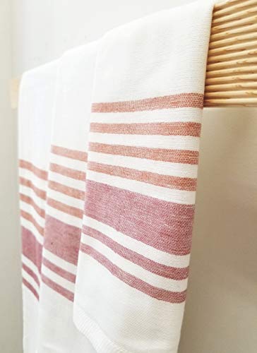 IPPINKA Senshu Japanese Towel, Ultra Soft, Quick-Drying, Two-Tone End Stripes, Red (Hand Towel)