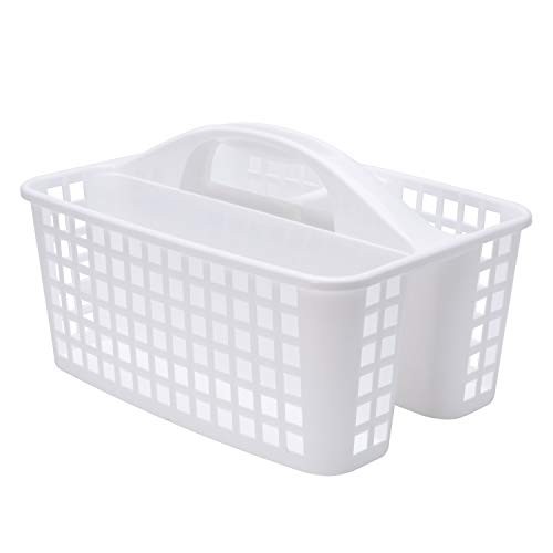 Simplify Plastic Portable Storage Utility Caddy Tote | Dimensions: 12"x 9.2"x 7.5" | 3 Compartments | Great for Home | Dorm | Carry Bath items | Carry Handles | Home Organization | White