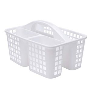 Simplify Plastic Portable Storage Utility Caddy Tote | Dimensions: 12"x 9.2"x 7.5" | 3 Compartments | Great for Home | Dorm | Carry Bath items | Carry Handles | Home Organization | White