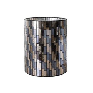 whole housewares | bathroom wastebasket | mosaic glass decoration | bathroom trash can | bathroom accessory | shiny glass garbage can | 7.5" x 10" (black/gold)