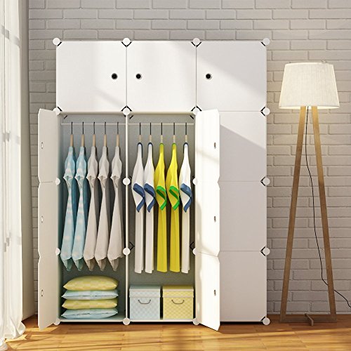 KOUSI Portable Wardrobe Closets 14"x18" Depth Cube Storage, Bedroom Armoire, Storage Organizer with Doors, 12 Cube, White