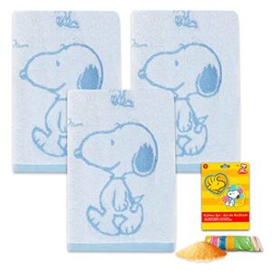 screen legends snoopy hand towels for bathroom - 3 pc charlie brown bathroom decor bundle with 16" x 26" snoopy hand towels for kids, adults plus snoopy art kit | snoopy bathroom accessories