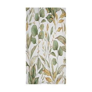 Kigai Green Gold Leaves Hand Towels Set of 2, Highly Absorbent Soft Towel Decorative Hand Towel for Kitchen and Bathroom 14x28 Inch