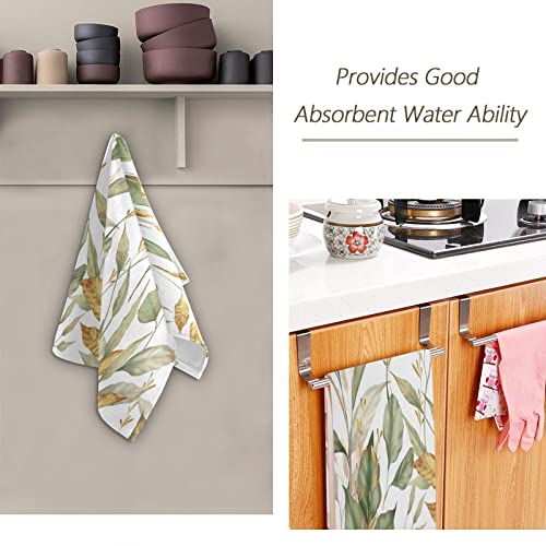 Kigai Green Gold Leaves Hand Towels Set of 2, Highly Absorbent Soft Towel Decorative Hand Towel for Kitchen and Bathroom 14x28 Inch