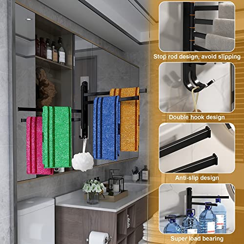 Vovapis Towel Rack, Swivel Self-Adhesive Towel Racks for Bathroom, SUS304 Stainless Steel Bathroom Towel Rack Wall Mounted, 14" 4 in 1 Towel Holder Space Saving, Both Available in Adhesive and Screws