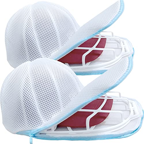 2 Pack Hat Washer for Washing Machine, Hat Washer for Baseball Caps with Mesh Bags, Hat Cleaner Frame Cage for Dishwasher, Anti Deformation Hat Rack Hat Holder Wash Protector (Blue-2pcs)