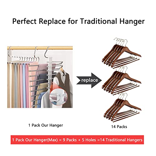 Hoibampu 2 Pcs Upgrade 9 Layers Pants Hangers Space Saving - Hangers for Clothes Hanger Organizer - Jean Hangers Pants Rack Scarf Hanger Closet Space Saving Scarf Organizer