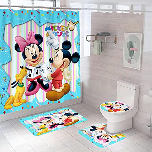 KAYEF Hayzbao 4-Piece Shower Curtain Set Featuring Non-Slip Rugs, Toilet Lid Cover, and Bath Mat - 180x180cm Shower Curtain in Matching Style Included. (5)