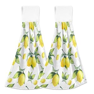 kocoart lemon yellow kitchen towels bathroom hand towel hanging tie towel with loop 2pcs soft absorbent dish cloth fingertip towel for oven stove handle tabletop