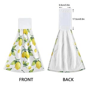 KOCOART Lemon Yellow Kitchen Towels Bathroom Hand Towel Hanging Tie Towel with Loop 2PCS Soft Absorbent Dish Cloth Fingertip Towel for Oven Stove Handle Tabletop