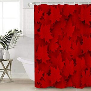 4 Pcs Shower Curtain Set with 12 Hooks Canada National Day Red Maple Leaves Bathroom Sets with Non-Slip Bath Mat Toilet Lid Cover Waterproof Durable Shower Curtain and Rugs