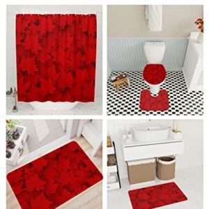 4 Pcs Shower Curtain Set with 12 Hooks Canada National Day Red Maple Leaves Bathroom Sets with Non-Slip Bath Mat Toilet Lid Cover Waterproof Durable Shower Curtain and Rugs