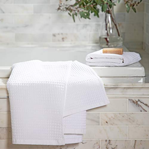 GILDEN TREE Waffle Weave Hand Towels for Bathroom Quick Drying Lint Free Thin, 2 Pack, Classic Style (White)