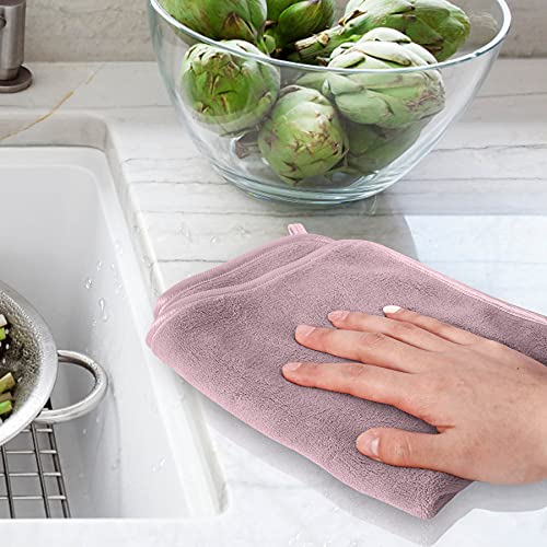 UMANI Towels Kitchen Cloths, Fine Fiber Fleece Super Soft and Absorbent Dish Towels, Extra Thick Cleaning Towels and Hand Towels with Hanging Loop, 12 x 16 Inch, 5 Pack (Purple)