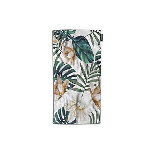 AOYEGO Tropical Flower Hand Towel Hibiscus Nature Plant Sketch Palm Leaf Elegant Floral Hand Towels Lightweight Decorative 30X15 Inch Soft Polyester-Microfiber for Kitchen