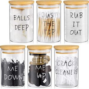 6 pieces glass jars for bathroom decor apothecary jars with lids glass qtip holder bathroom set farmhouse bathroom storage containers cotton ball holder glass bathroom jars vanity makeup organizer