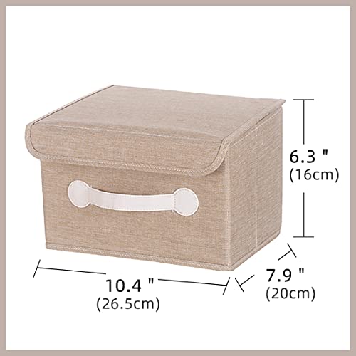 Pack of 2 Foldable Storage Boxes, Linen Imitation Fabric Sturdy Storage Box With Lid and Handle Washable, Storage Quilt, Clothes, Toys, Suitable for Home Bedroom Closet Office (10.4x7.9x6.3/2-Pack, Khaki)