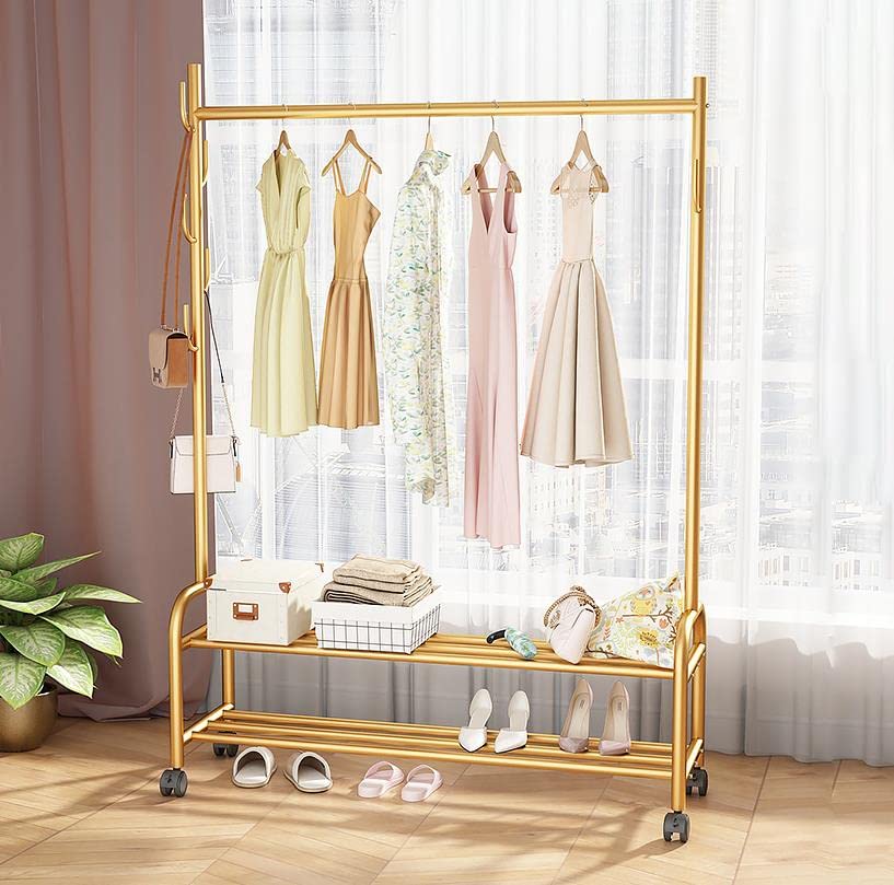 Thick forest Gold Clothing Rack Gold Clothes Rack Gold Garment Rack Heavy Duty Shoes Bags Gold Clothes Organizer Storage Shelves