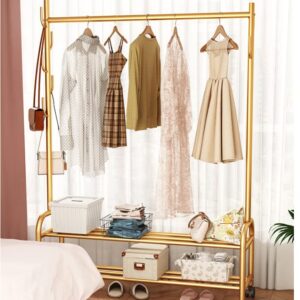 Thick forest Gold Clothing Rack Gold Clothes Rack Gold Garment Rack Heavy Duty Shoes Bags Gold Clothes Organizer Storage Shelves