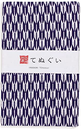 KOMESICHI irodori Japanese Traditional Towel Tenugui Arrow Feather (Small) 12.99 x 34.64 in with Iroha (English Manual)