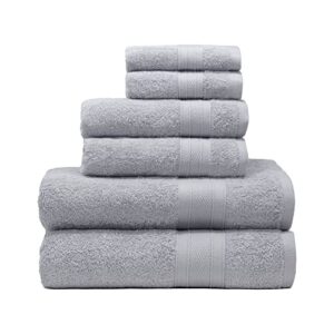 trident 6 piece bath towels set for bathroom - 2 bath towel, 2 hand towel, 2 washcloth 100% cotton soft and plush highly absorbent, soft towel for hotel & spa - silver grey