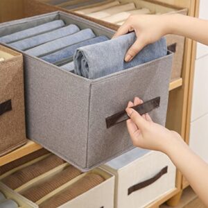 Wardrobe Clothes Organizer Set of 3 Sturdy L/L/L Size 7/7/9 Grids, Linen and Non-woven Fabric with PP Board Insert, Tshirt Drawer Organazier for Shirts Socks Organization Storage for Jeans Leggings