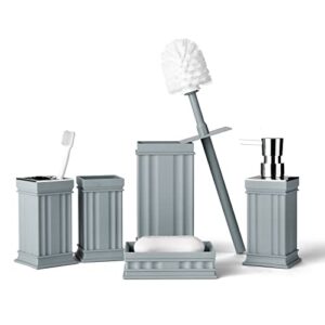 bathroom accessories set 5 - soap dispenser, toothbrush holder, bathroom tumbler, toilet brush, soap dish, housewarming gift set, new apartment essentials-grey