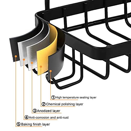 HESOMED Shower Caddy Shelves with Soap Dish Holder, No Drilling, 304 Rustproof Stainless Steel,Adhesive Shower Organizer with 4 Hooks -Black