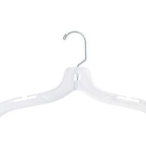 NAHANCO 505MG Plastic Shirt Hanger, Middle Heavy Weight, 17", Clear with Molded Rubber Grippers and Chrome Hook, Clear (Pack of 100)