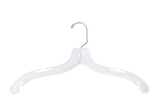 NAHANCO 505MG Plastic Shirt Hanger, Middle Heavy Weight, 17", Clear with Molded Rubber Grippers and Chrome Hook, Clear (Pack of 100)