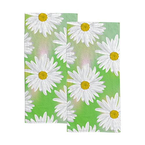 Chamomile Flower Dish Towel 2PC Hand Towels for Bathroom 15" x 30" Absorbent Soft for Hand, Face, Kitchen, Hotel, Spa, Gym, Swim