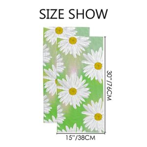 Chamomile Flower Dish Towel 2PC Hand Towels for Bathroom 15" x 30" Absorbent Soft for Hand, Face, Kitchen, Hotel, Spa, Gym, Swim