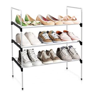 3 tier shoe rack, shoe organizer, sturdy metal narrow shoe rack, easy assembly stackable shoe rack space-saving shoe storage shelf closet for entryway,closet, garage, bedroom, cloakroom